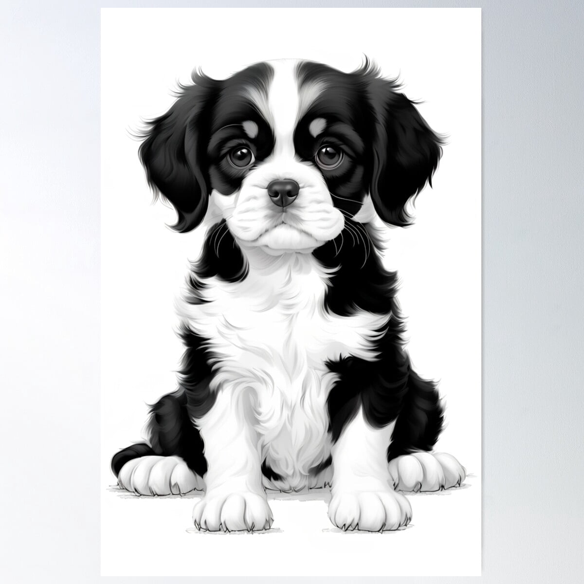 Cute Baby French Spaniel Puppy Drawing Poster Wall Art, Modern Wall ...