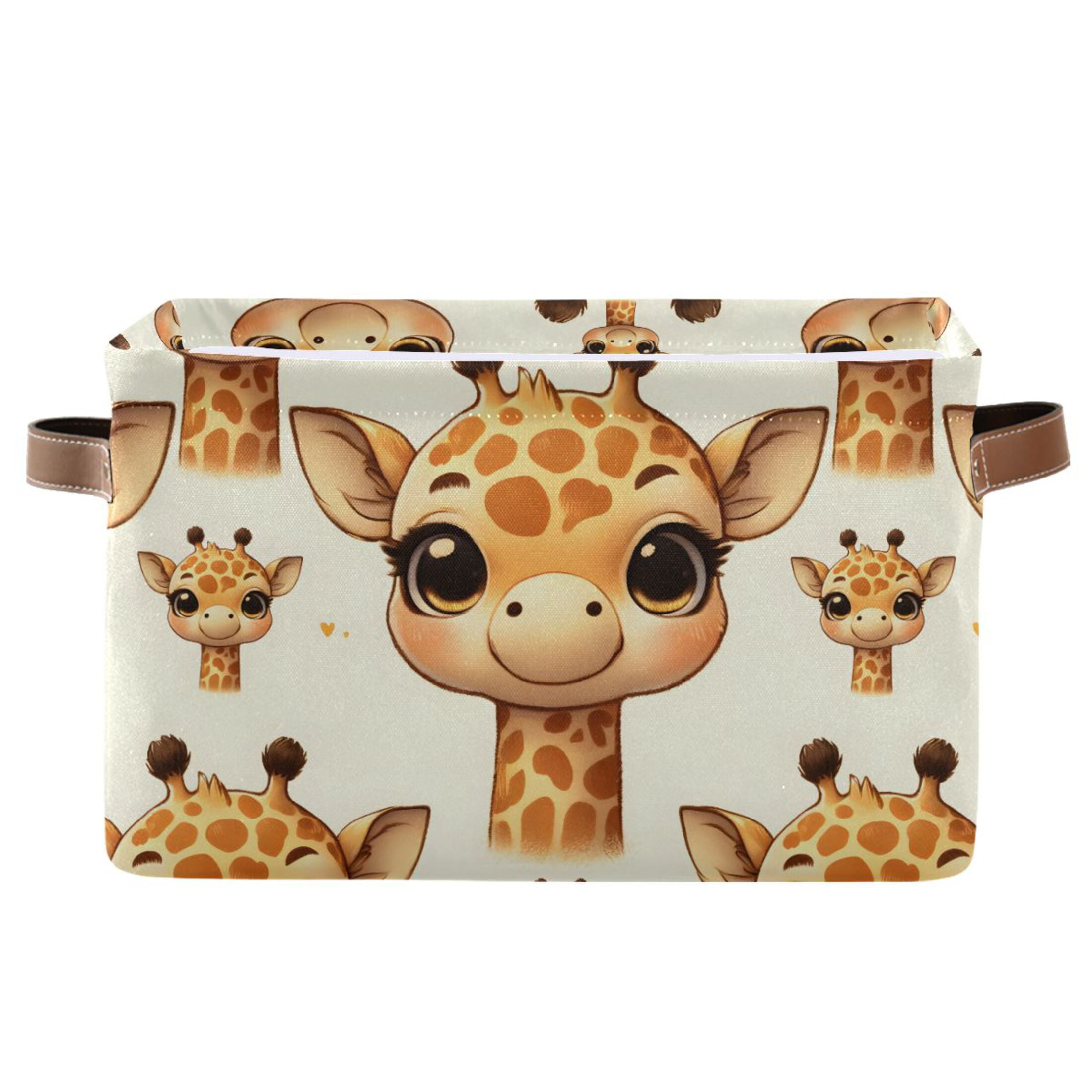 Cute Baby Giraffe Head Storage Bins with Handle Fabric Organizer Basket ...