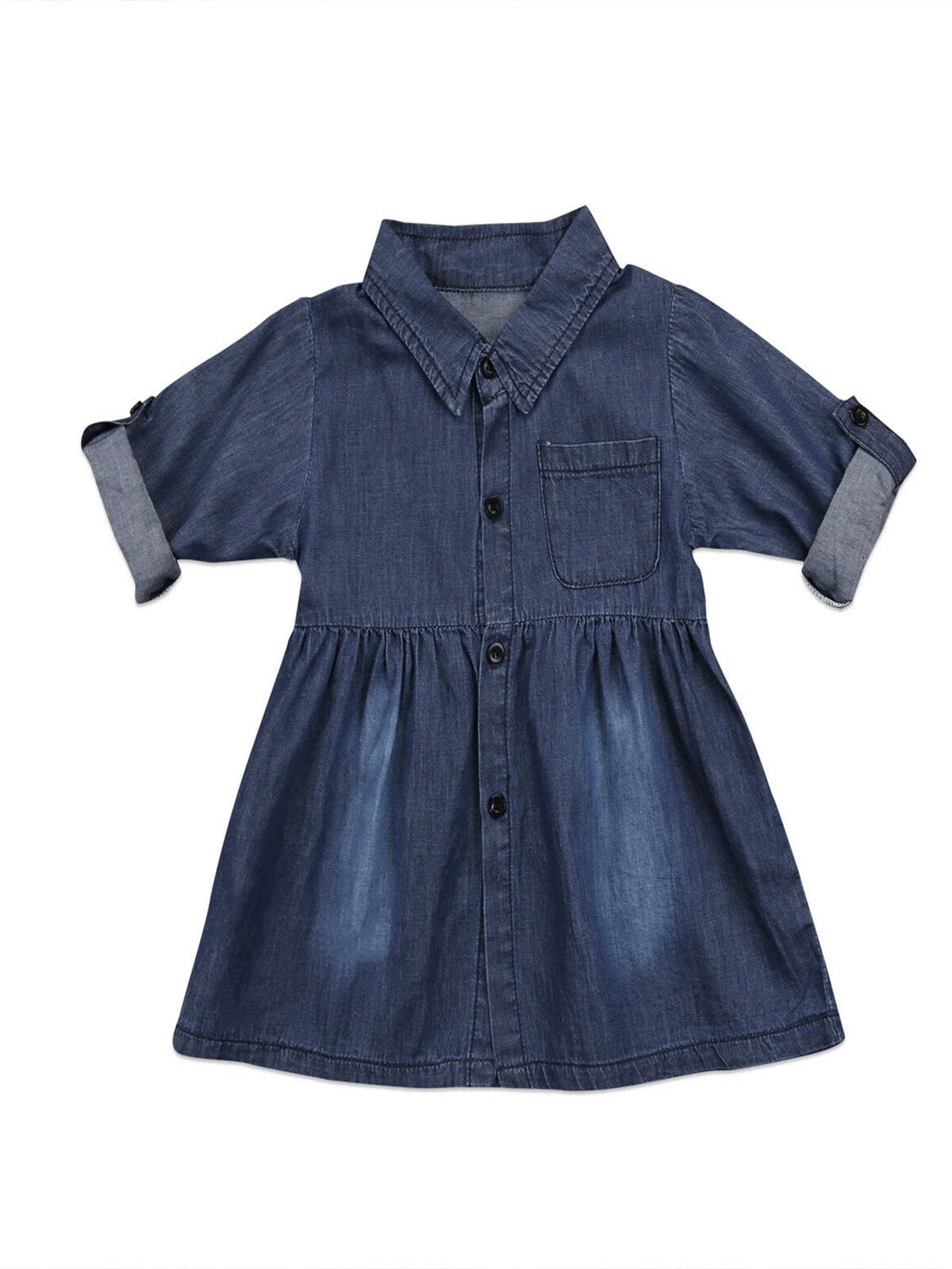 Cute Baby Girls Kid Toddler Denim Dress Summer Ruffle Sleeve Outfit ...