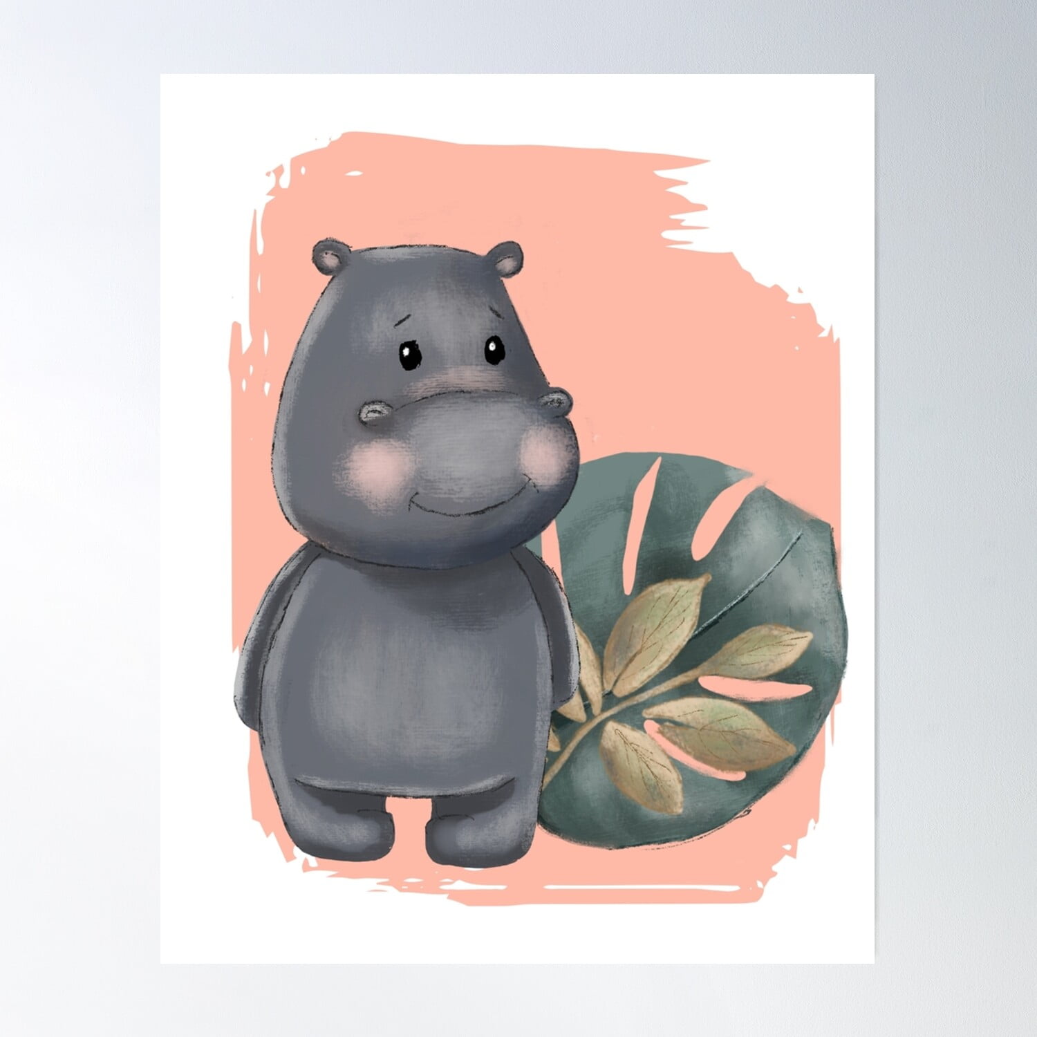 Cute Baby Hippo Poster Wall Art, Modern Wall Decor, 24x36 UNFRAMED ...