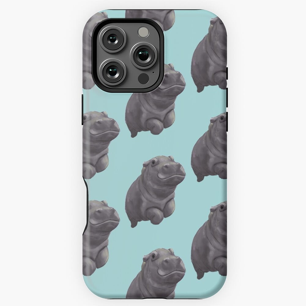 Cute Baby Hippo Swimming Art iPhone Case 17 16 15 14 13 12 11 Pro Max ...