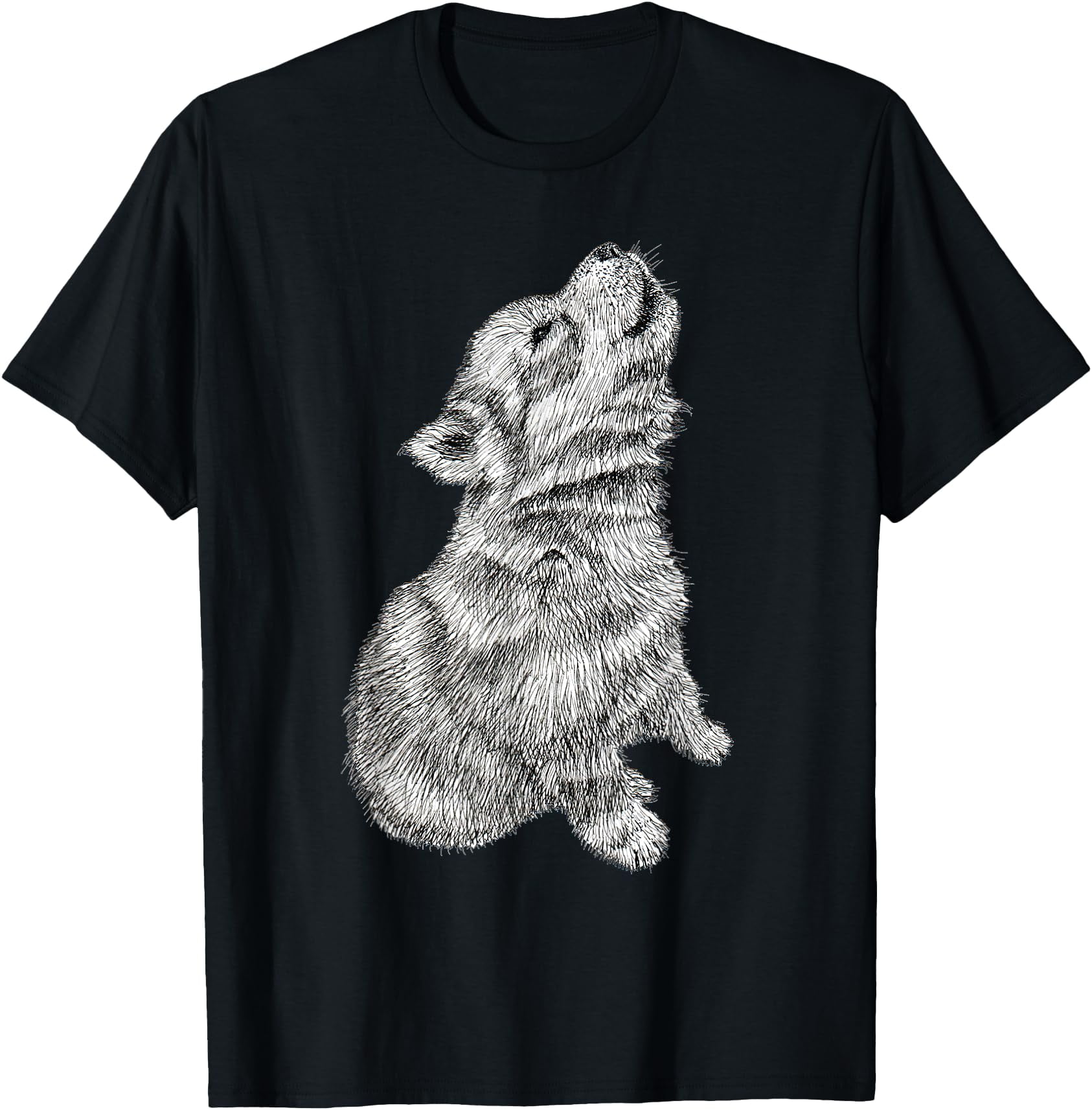 Cute Baby Howling Wolf Cub Pup Sketch Unisex T-Shirt for Men Women Kids ...