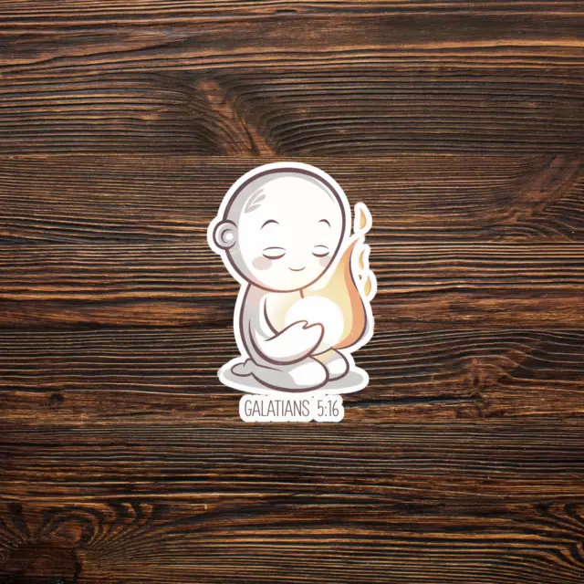 Cute Baby Monk Meditating Sticker - Galatians 5:16 Bible Verse ...