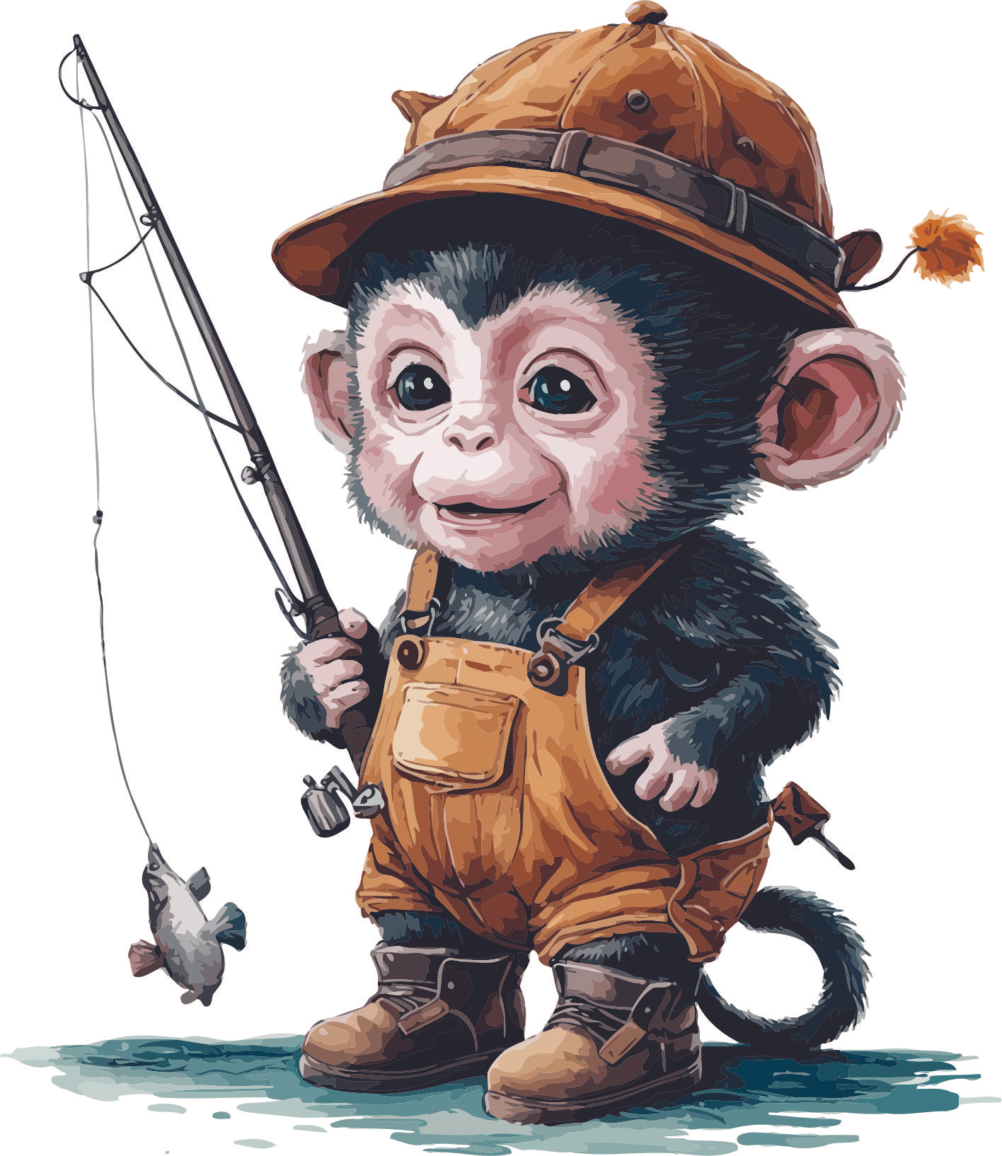 Cute Baby Monkey Fishing Animal Wild Adventure Fun Colorful Animals ...