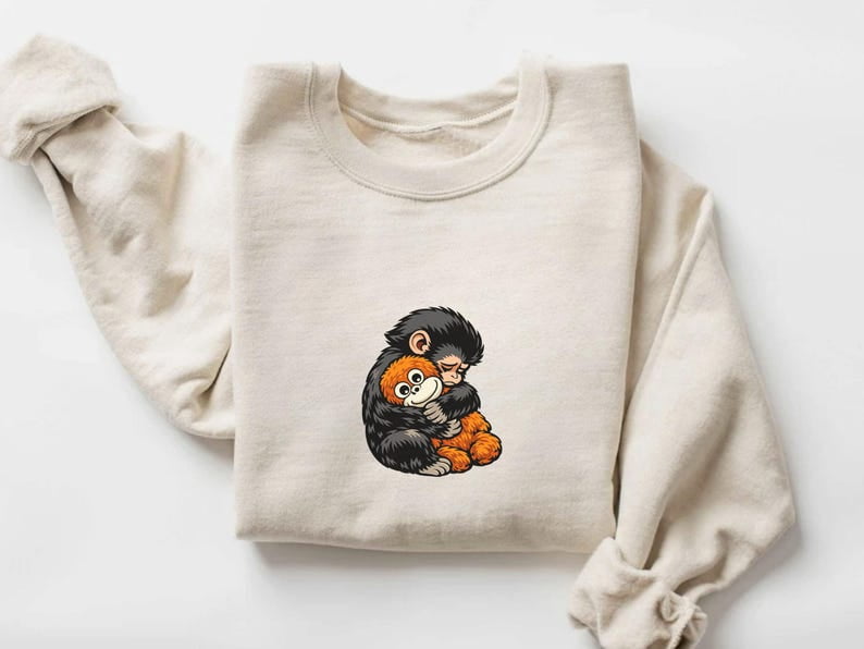 Cute Baby Monkey Punch Hugging Plush Aesthetic Printed Graphic ...