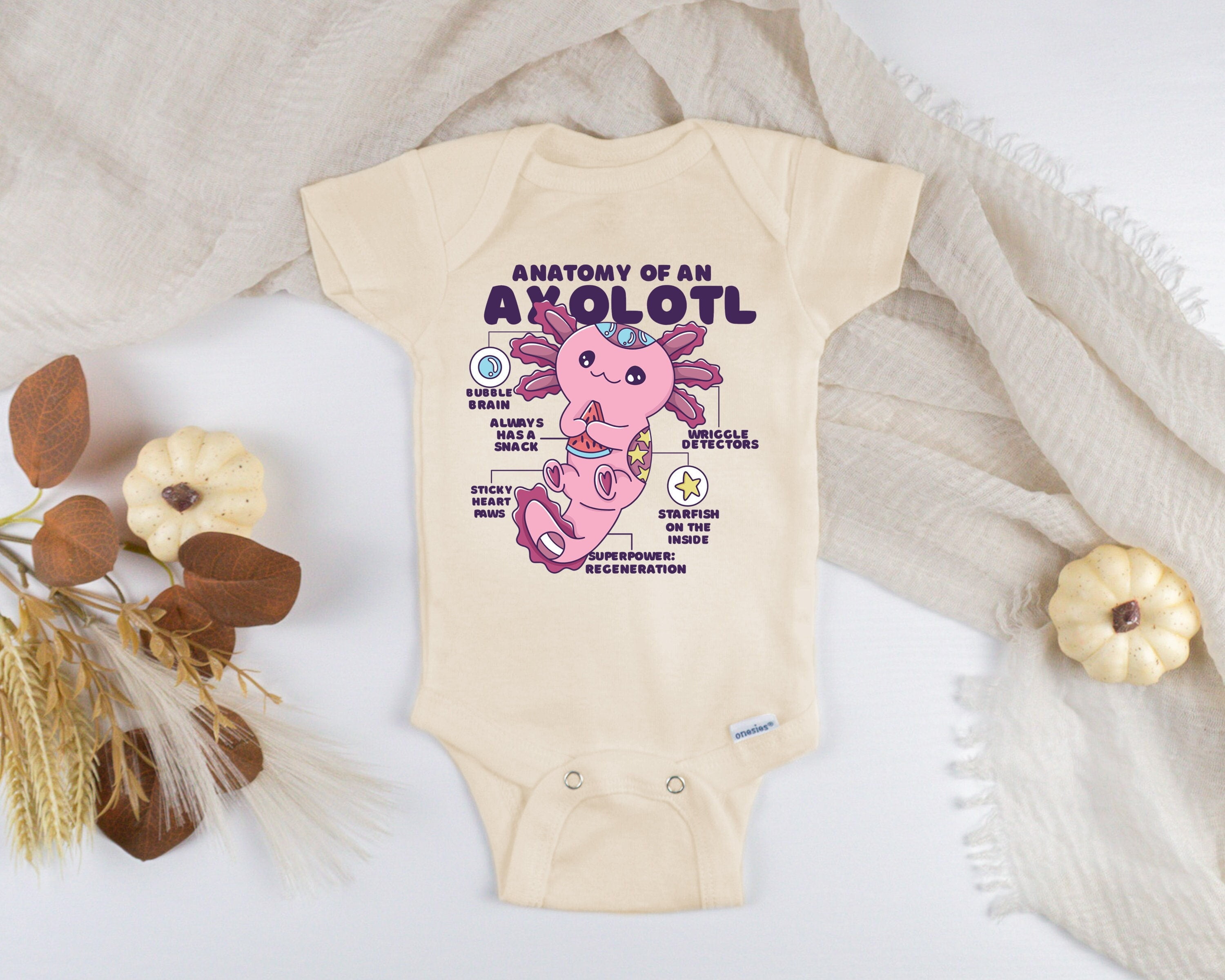 Cute Baby Onesie, Axolotl Newborn Bodysuit, Kawaii Axolotl Onesie ...