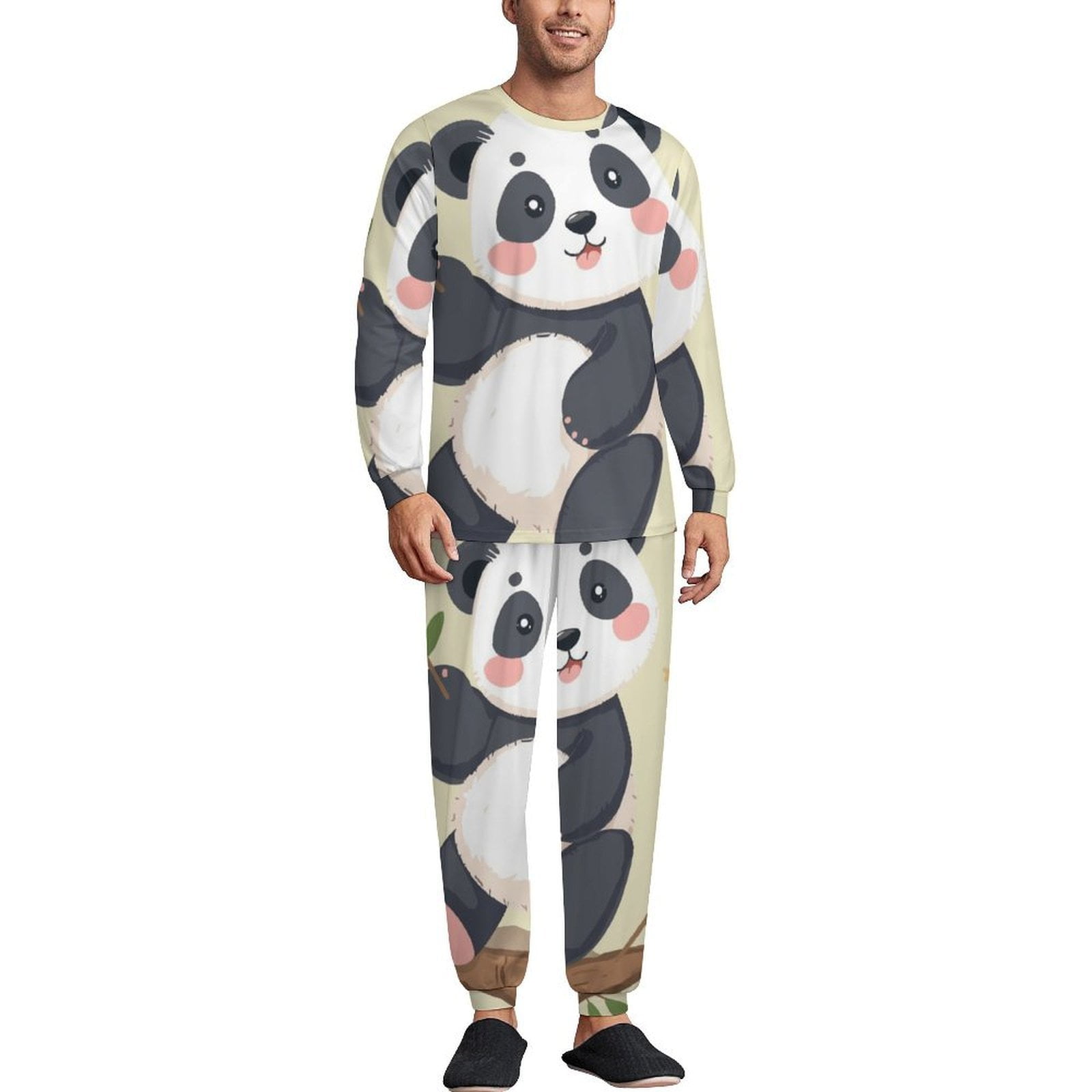 Cute Baby Panda Pajamas Men Home Suit Winter Long Sleeve 2 Piece Sleep ...