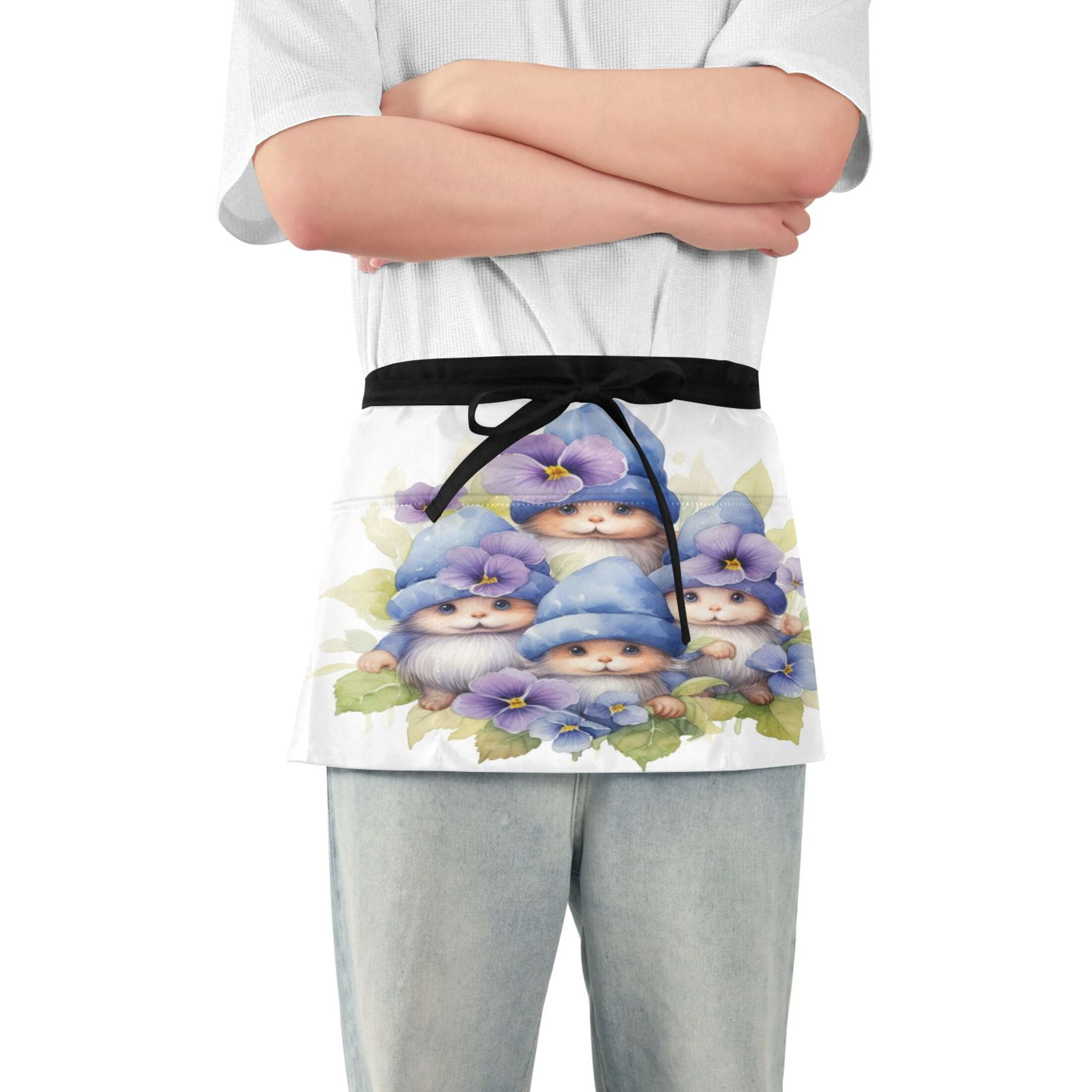Cute Baby Rabbits and Flower Server Apron with 3 Pockets Waterproof ...