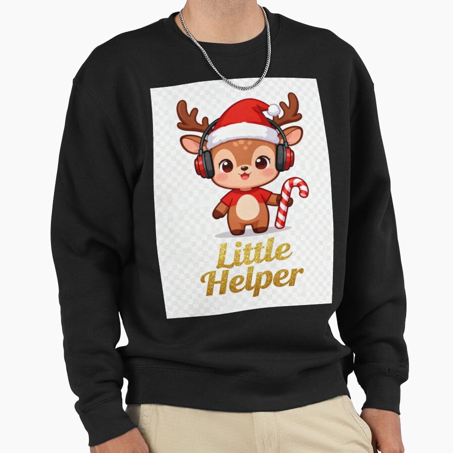 Cute Baby Reindeer Headphones Candy Cane Graphic Unisex Sweatshirt ...