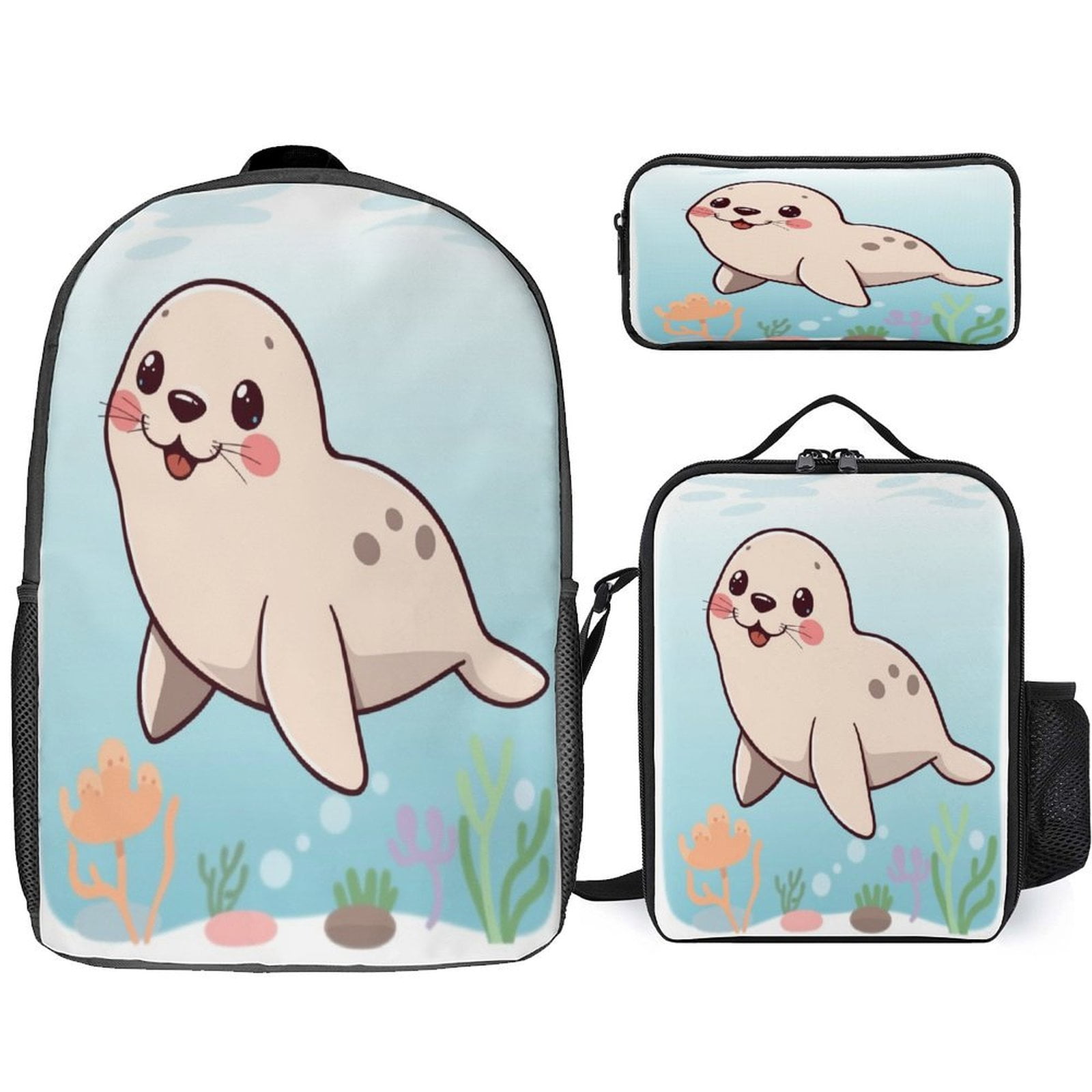 Cute Baby Seal 3Set Bags for TeenCasual Women Backpack Bookbag for ...