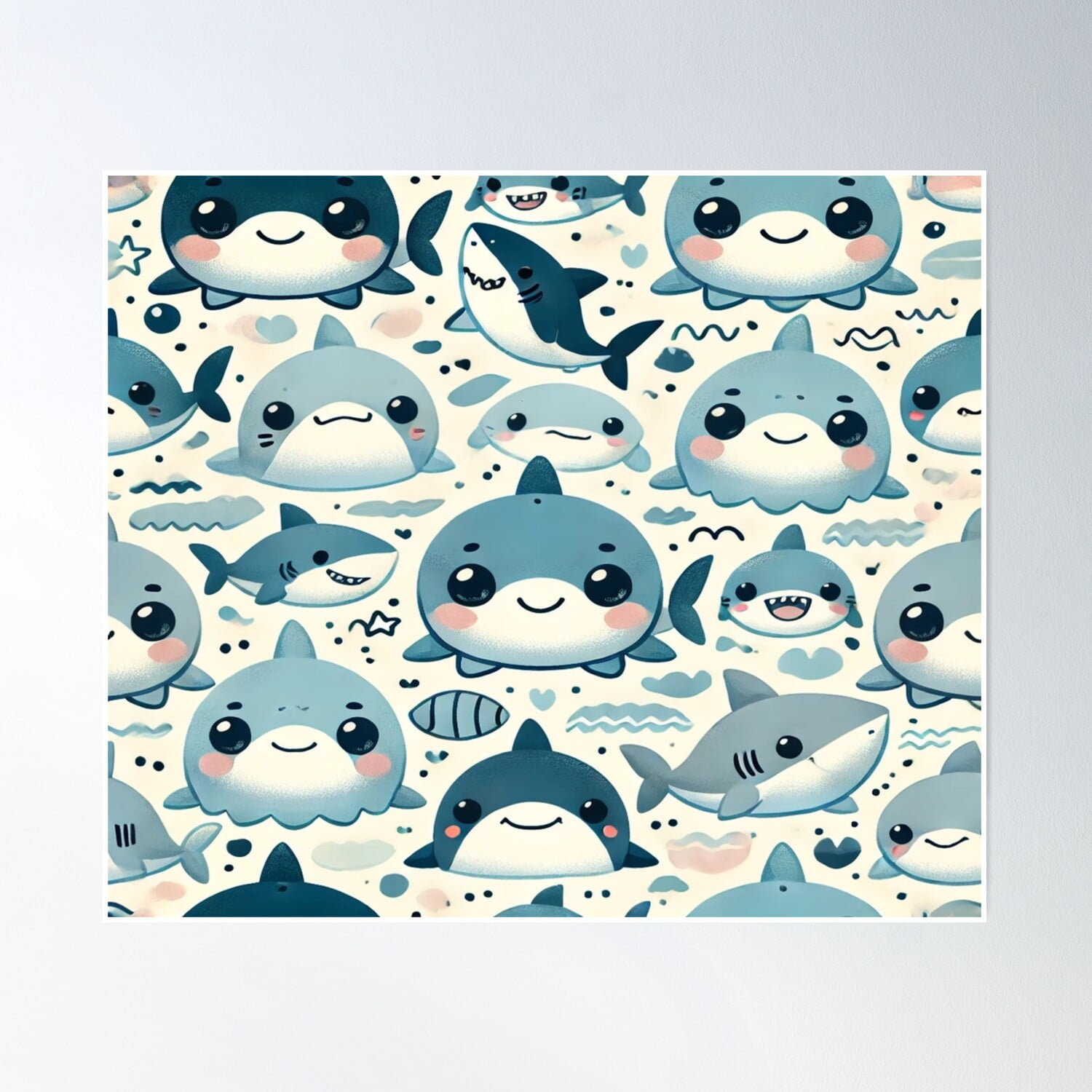 Cute Baby Shark Pattern Duvet Cover Poster Wall Art, Modern Wall Decor ...