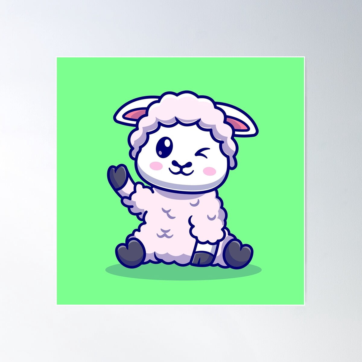Cute Baby Sheep Waving Hand Cartoon Vector Icon Poster Wall Art, Modern ...