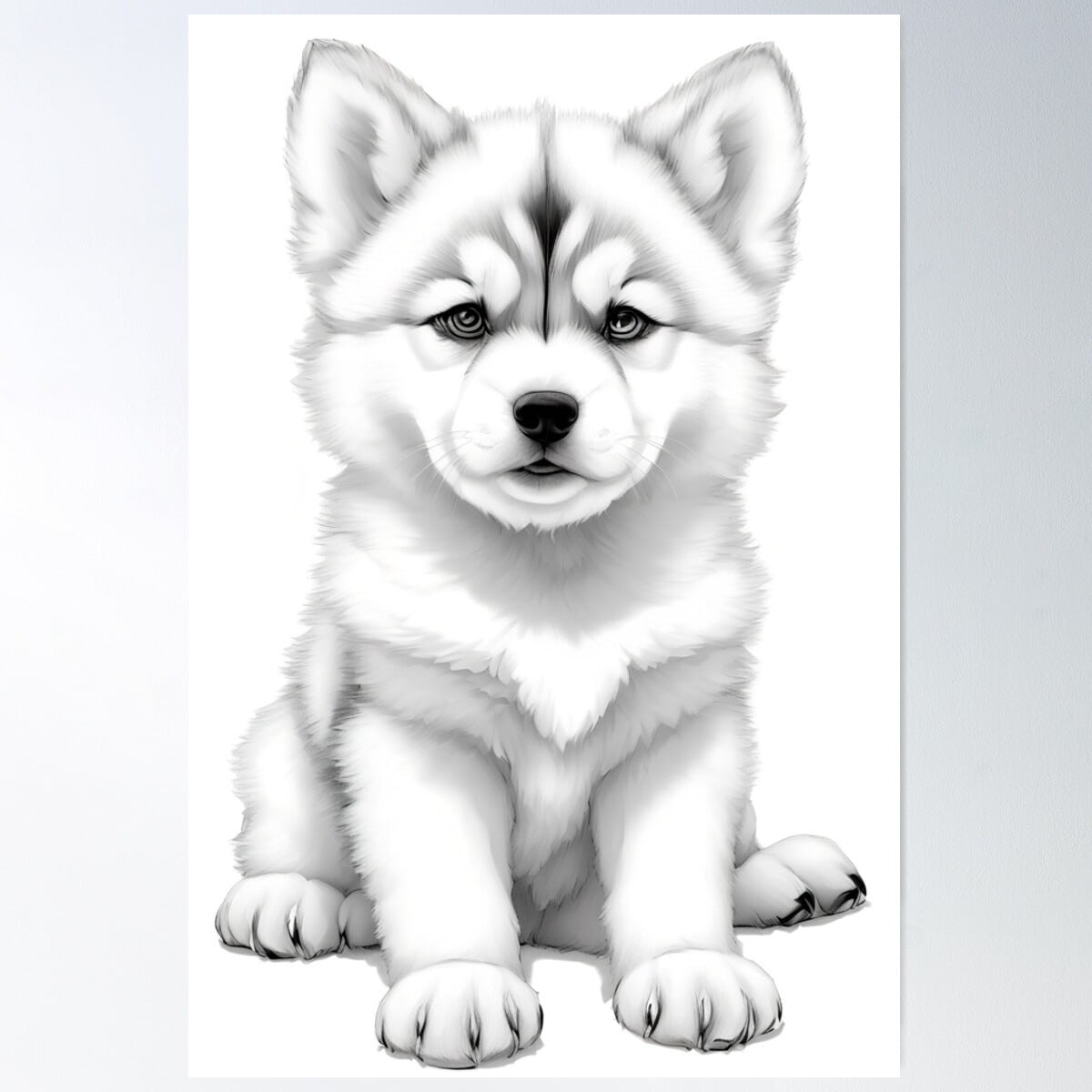 Cute Baby Siberian Husky Puppy Dog Drawing Poster Wall Art, Modern Wall ...