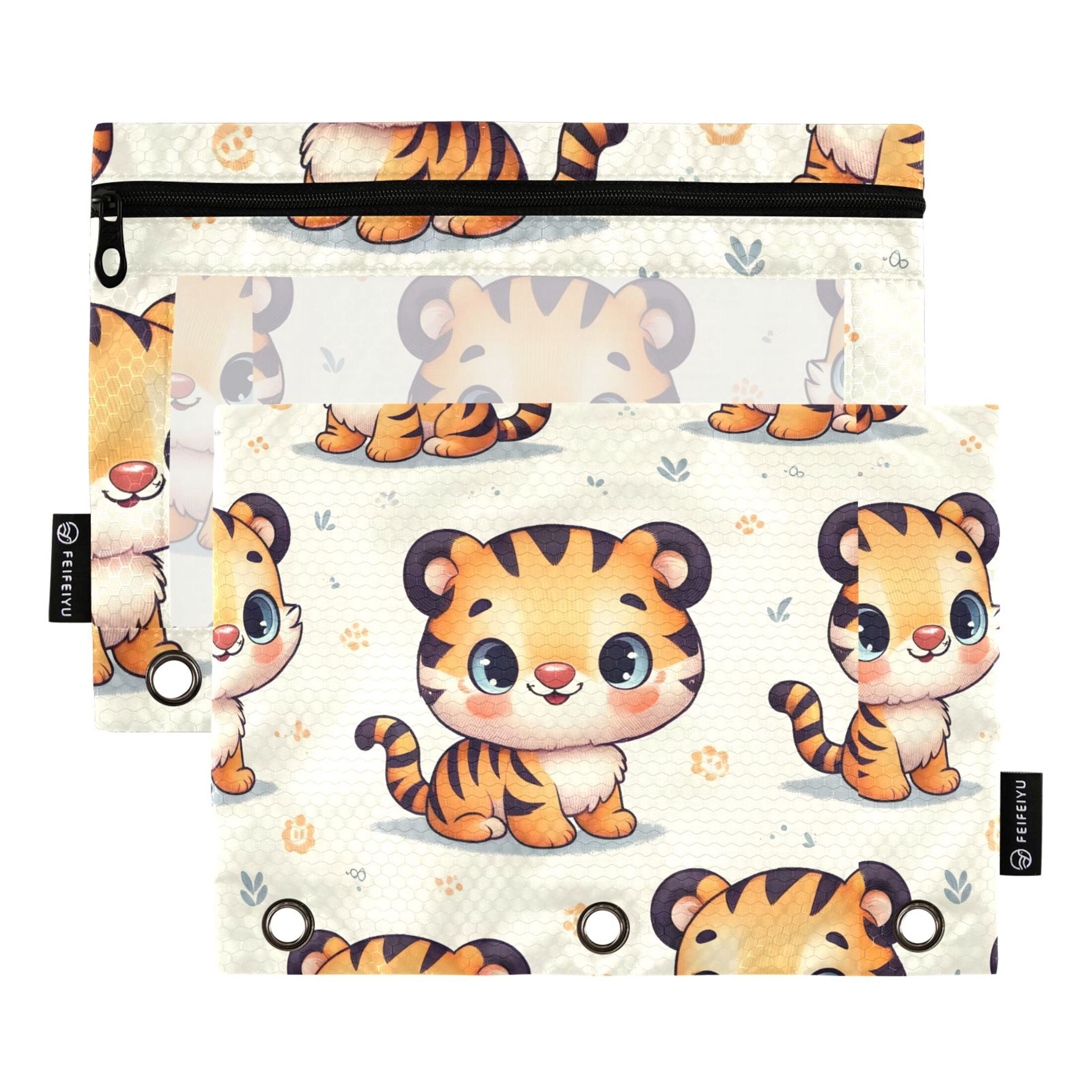 Cute Baby Tiger 2 Pack Pencil Pouch for 3 Ring Binder Smooth Zipper ...