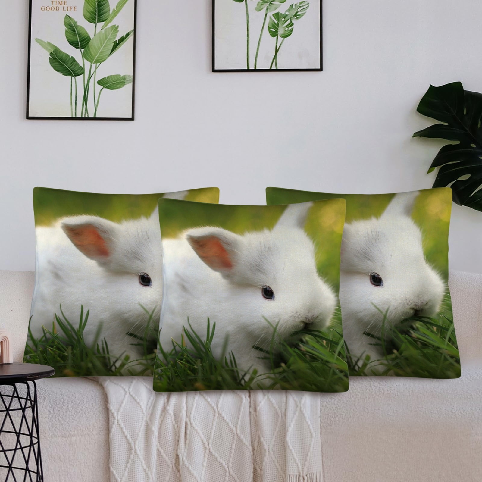 Cute Baby White Bunny Pillow Covers 18x18 Set of 6, Faux Linen ...