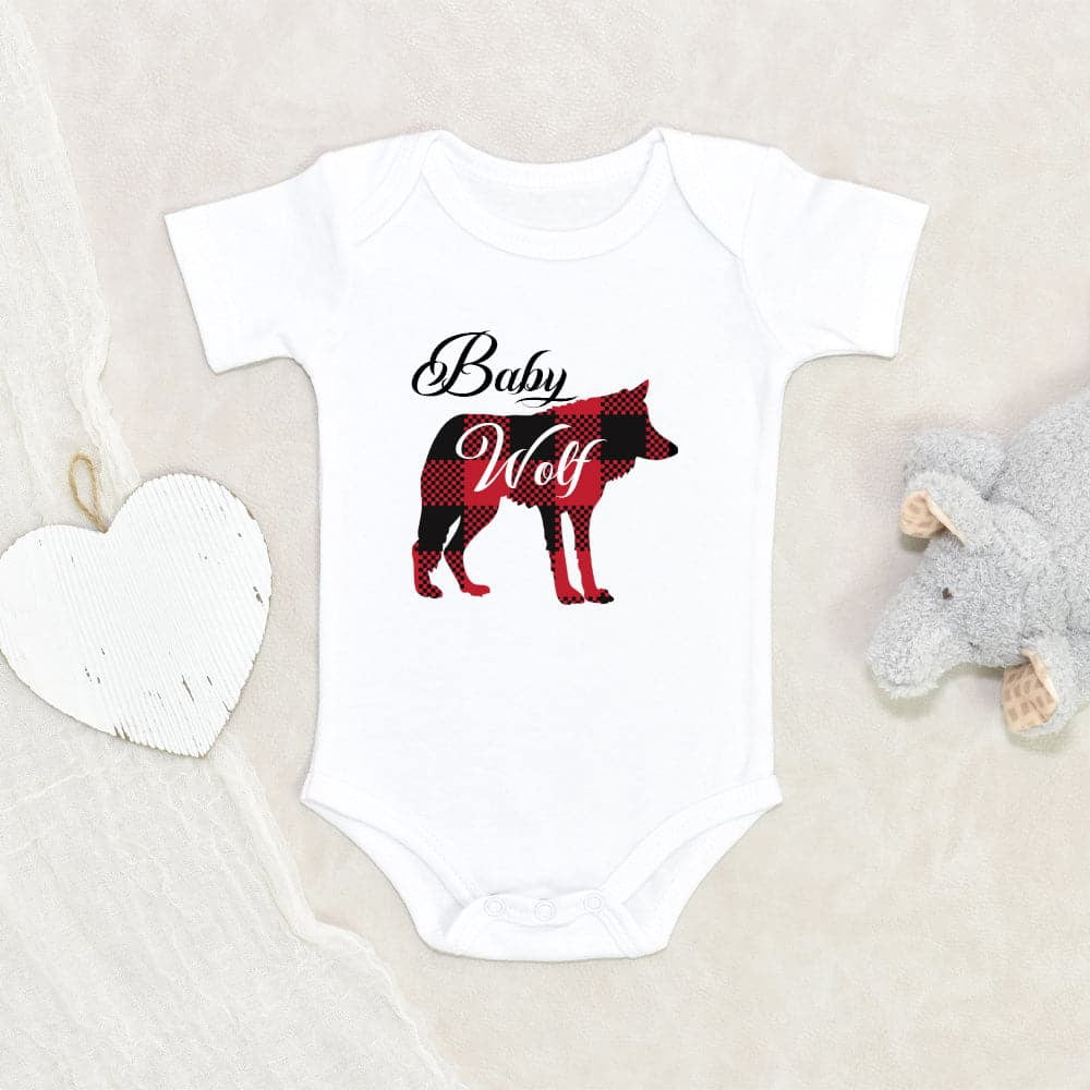 Cute Baby Wolf Onesie - Buffalo Plaid Wolf Onesie - Baby Wolf Onesie ...