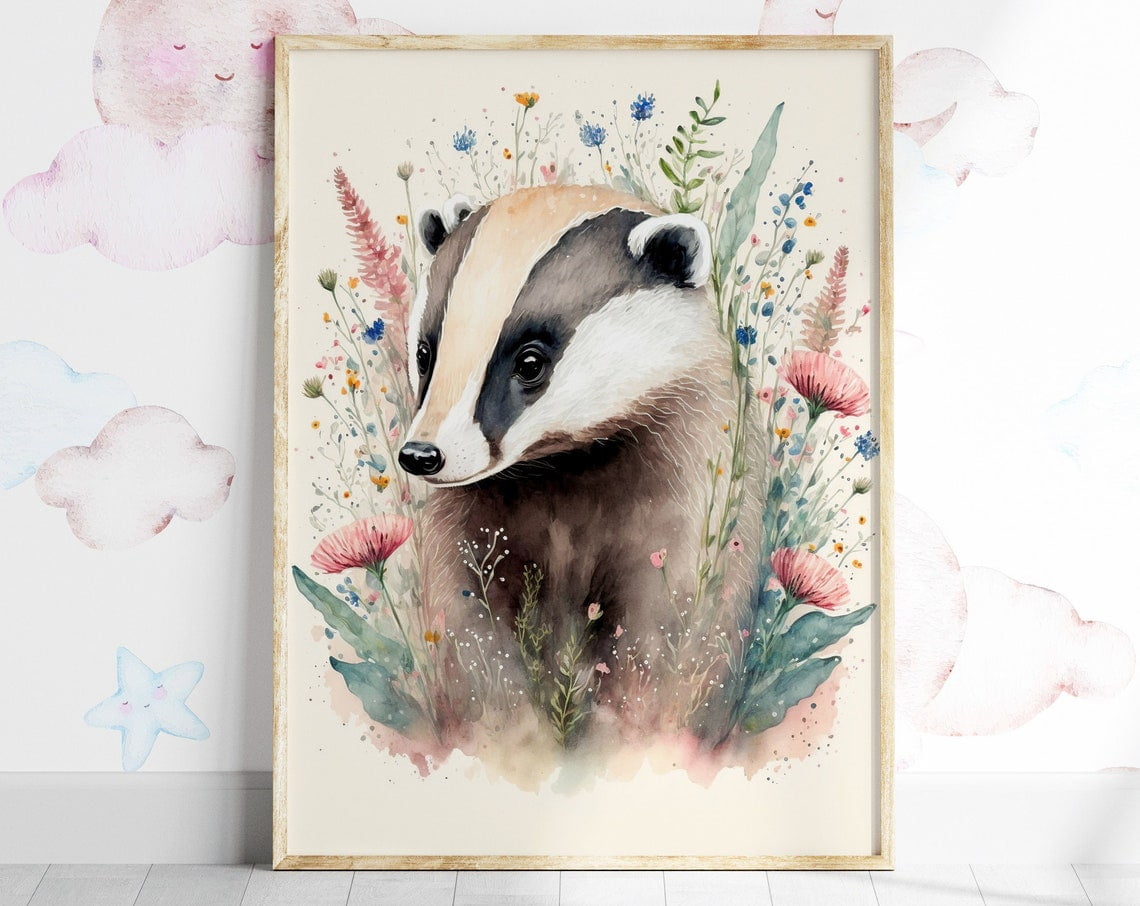 Cute Badger Print. Physical Art Print. Free Worldwide Shipping ...