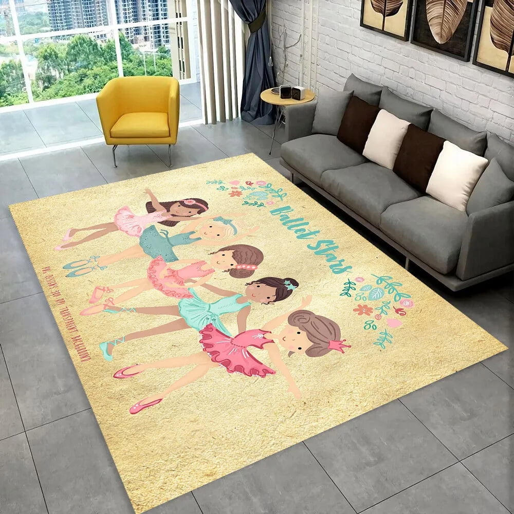 Cute Ballet Carpet Ballerina Fairy Cartoon Area Rug for Home Living ...