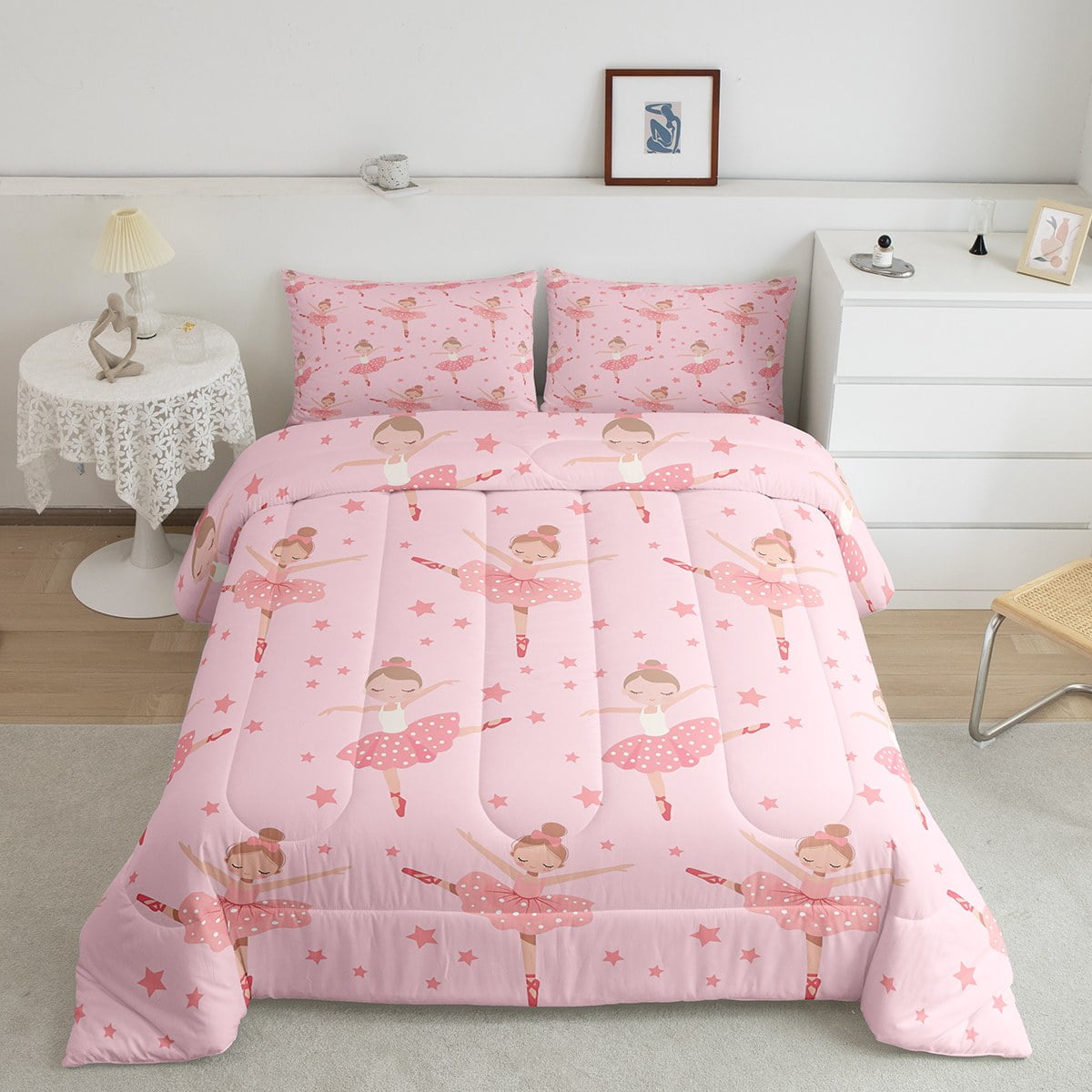 Cute Ballet Dancer Comforter Set King Size,Ballerina Stars Dot Girly ...