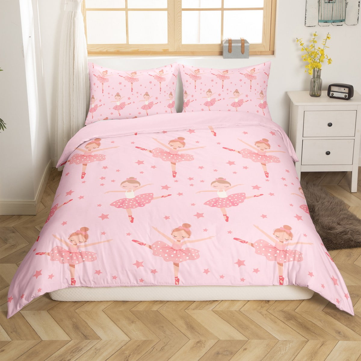 Cute Ballet Dancer Duvet Cover Set Twin Size,Ballerina Stars Dot Girly ...