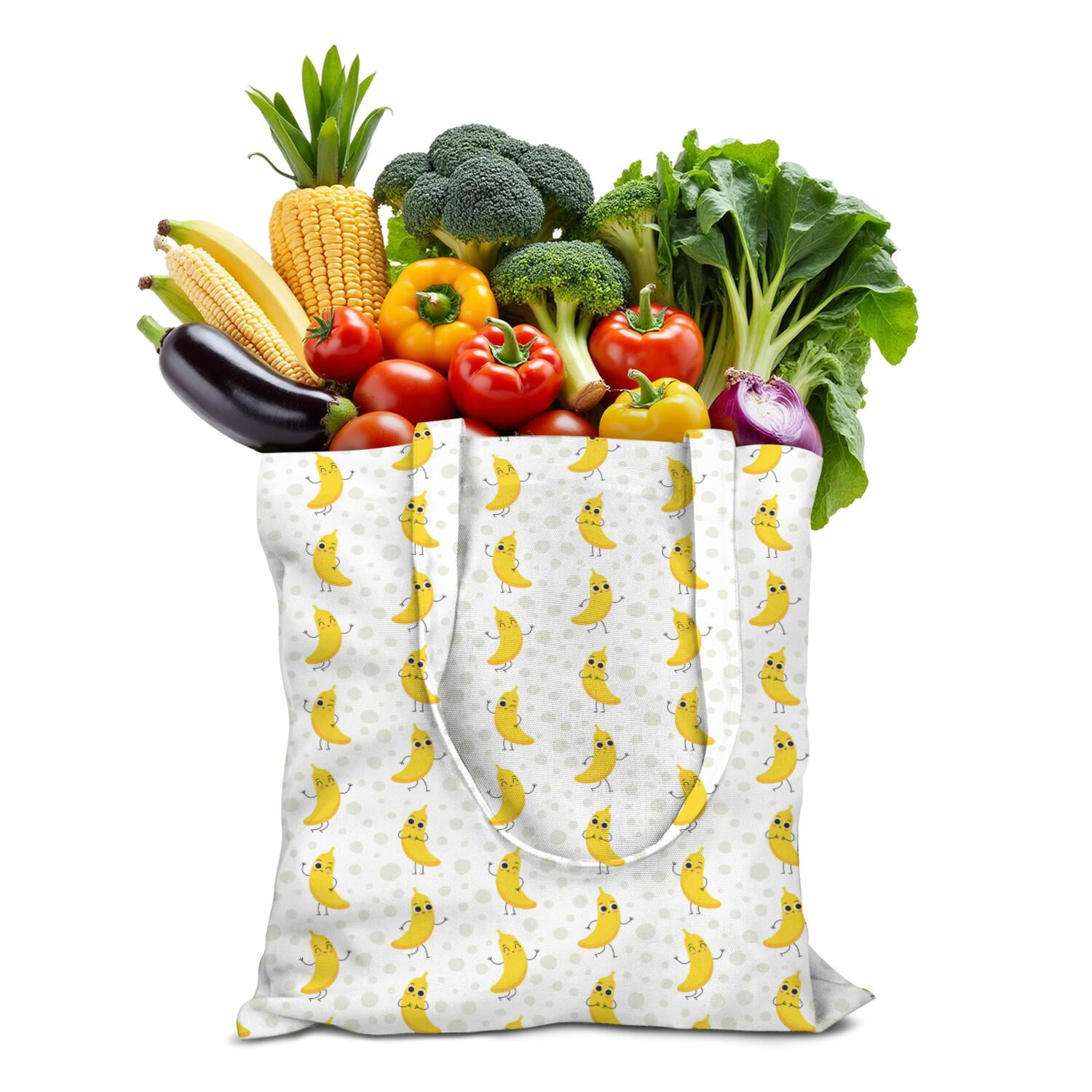 Cute Banana Canvas Tote Bag – Reusable Grocery Bag with Tropical Yellow ...