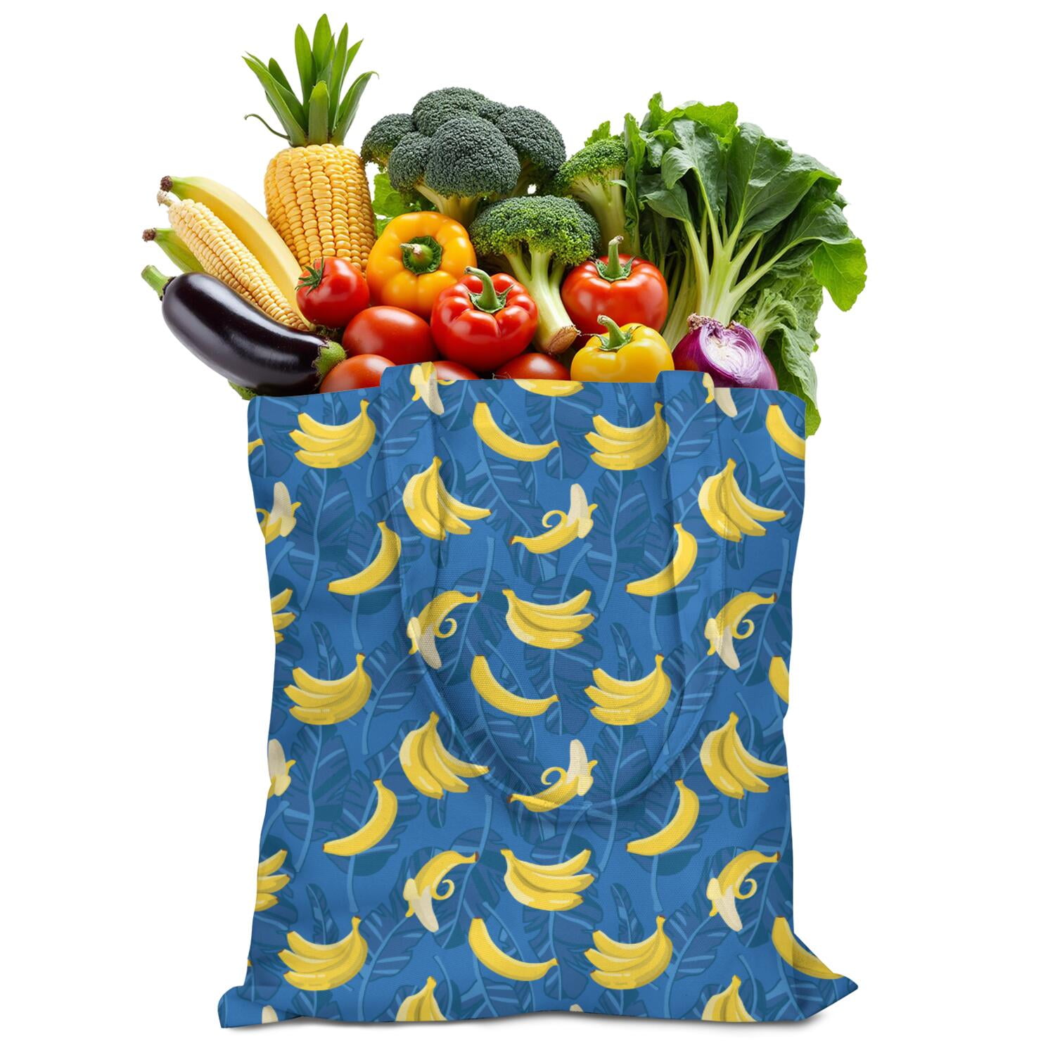 Cute Banana Canvas Tote Bag – Reusable Grocery Bag with Tropical Yellow Fruit Print, Kawaii ...