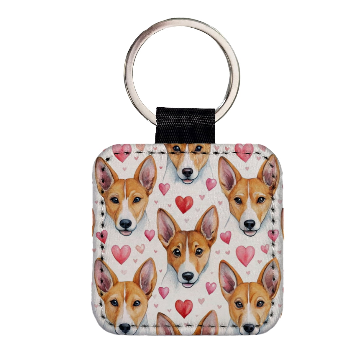 Cute Basenji Dog Faces Hearts Water Faux Leather Square Keychain ...
