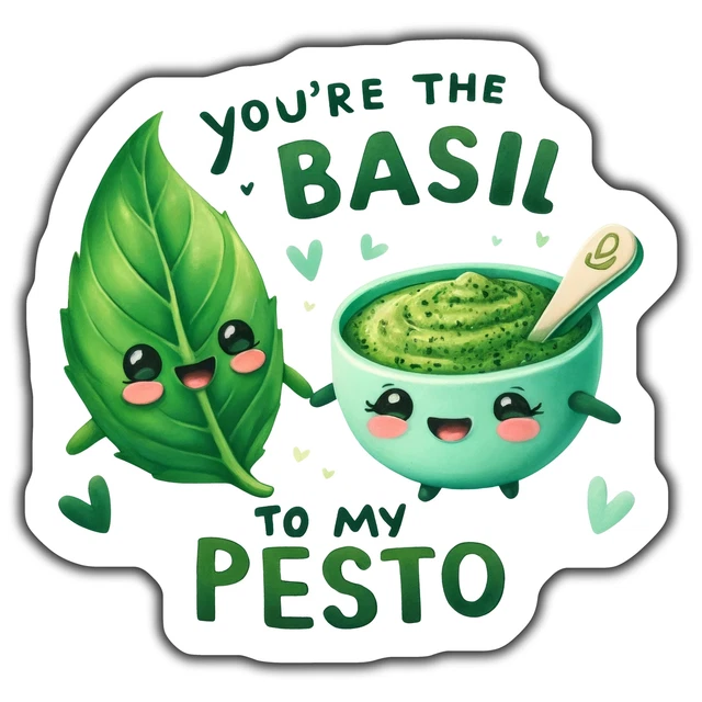 Cute Basil To My Pesto Sticker, Fun Food Stickers, Adorable Kitchen ...