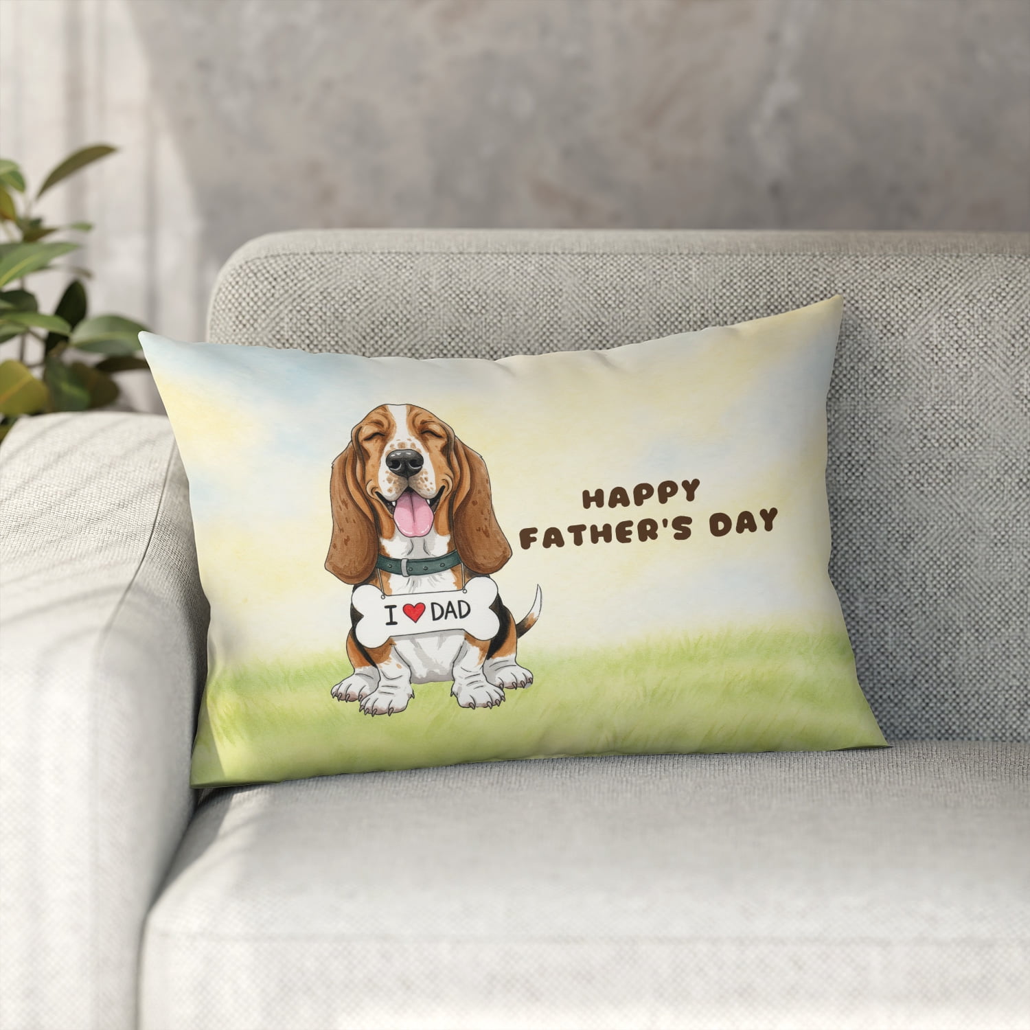 Cute Basset Hound Loves Dad Happy Father's Day Pillowcase Double Sided ...