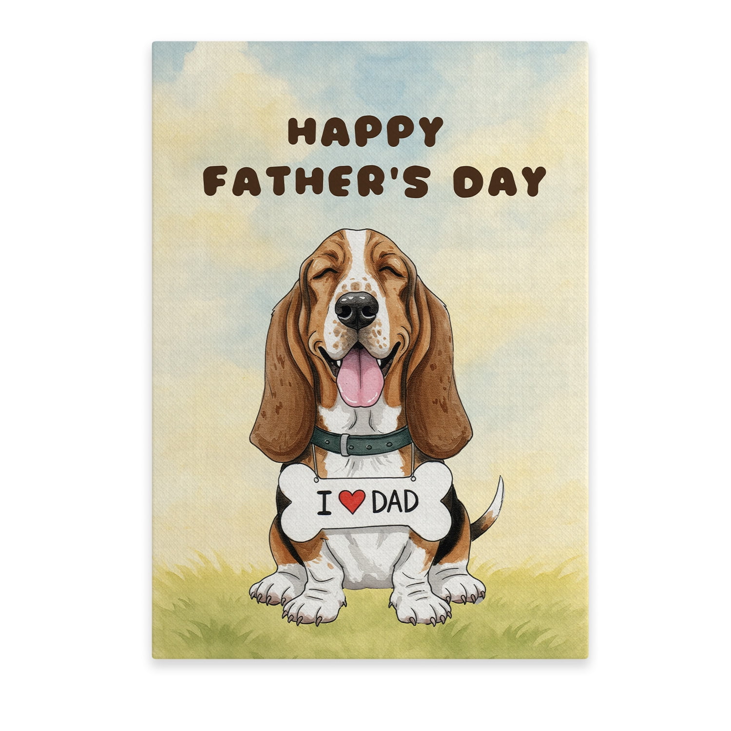 Cute Basset Hound Loves Dad Happy Father's Day Vertical Matte Canvas ...