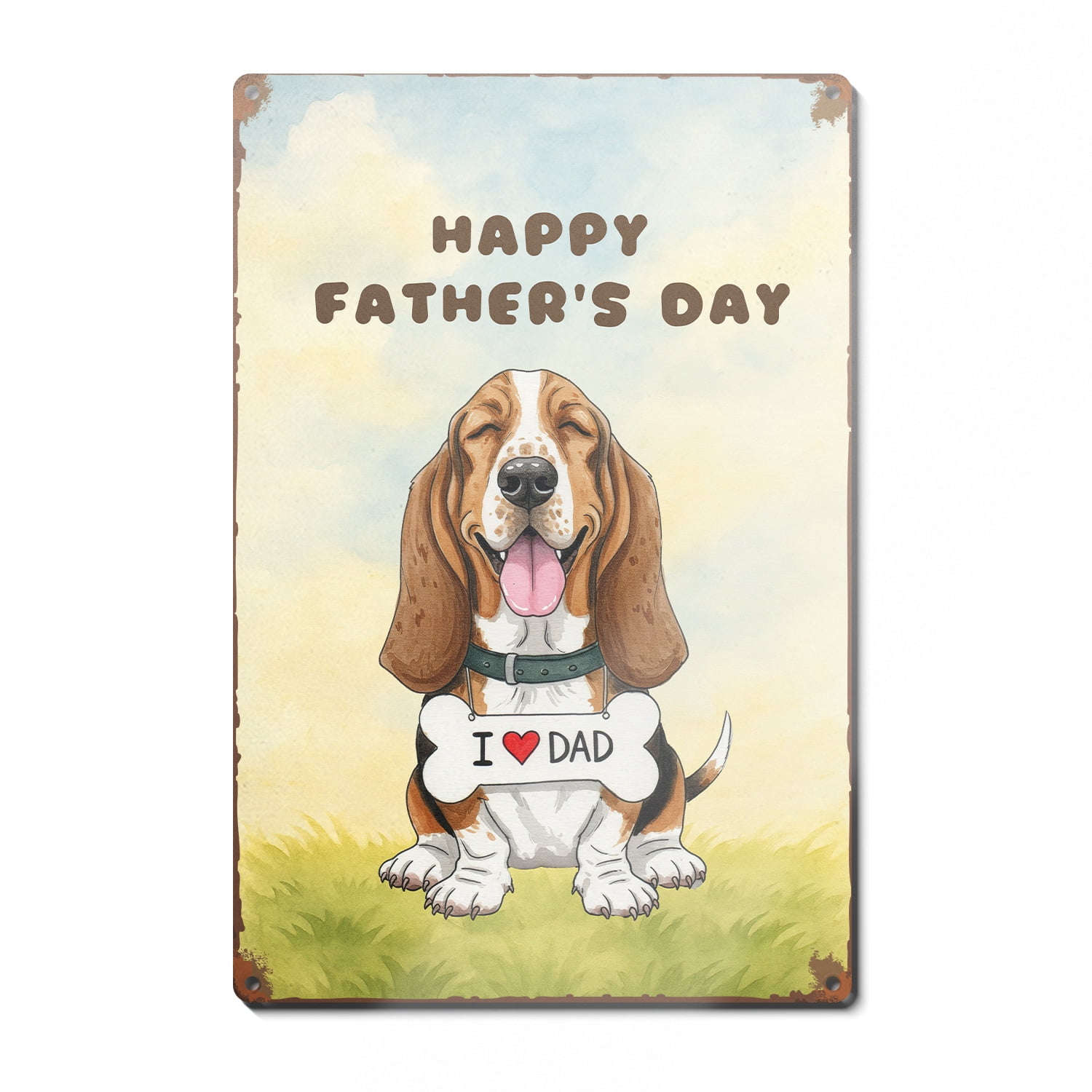 Cute Basset Hound Loves Dad Happy Father's Day Vertical Metal Aluminum ...