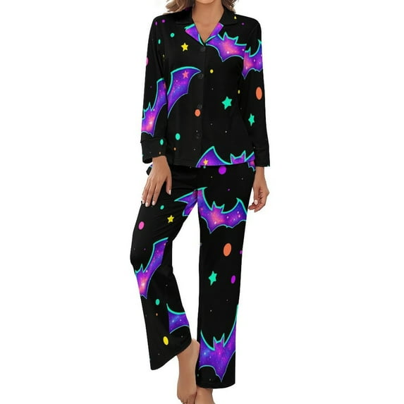 Cute Bat And Moon Pattern-2 Pajamas Woman Vintage Pajamas Set 2 Piece ...