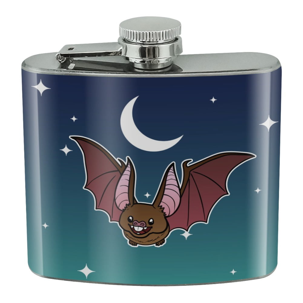 Cute Bat Cartoon Flying at Night Stainless Steel 5oz Hip Drink Kidney ...
