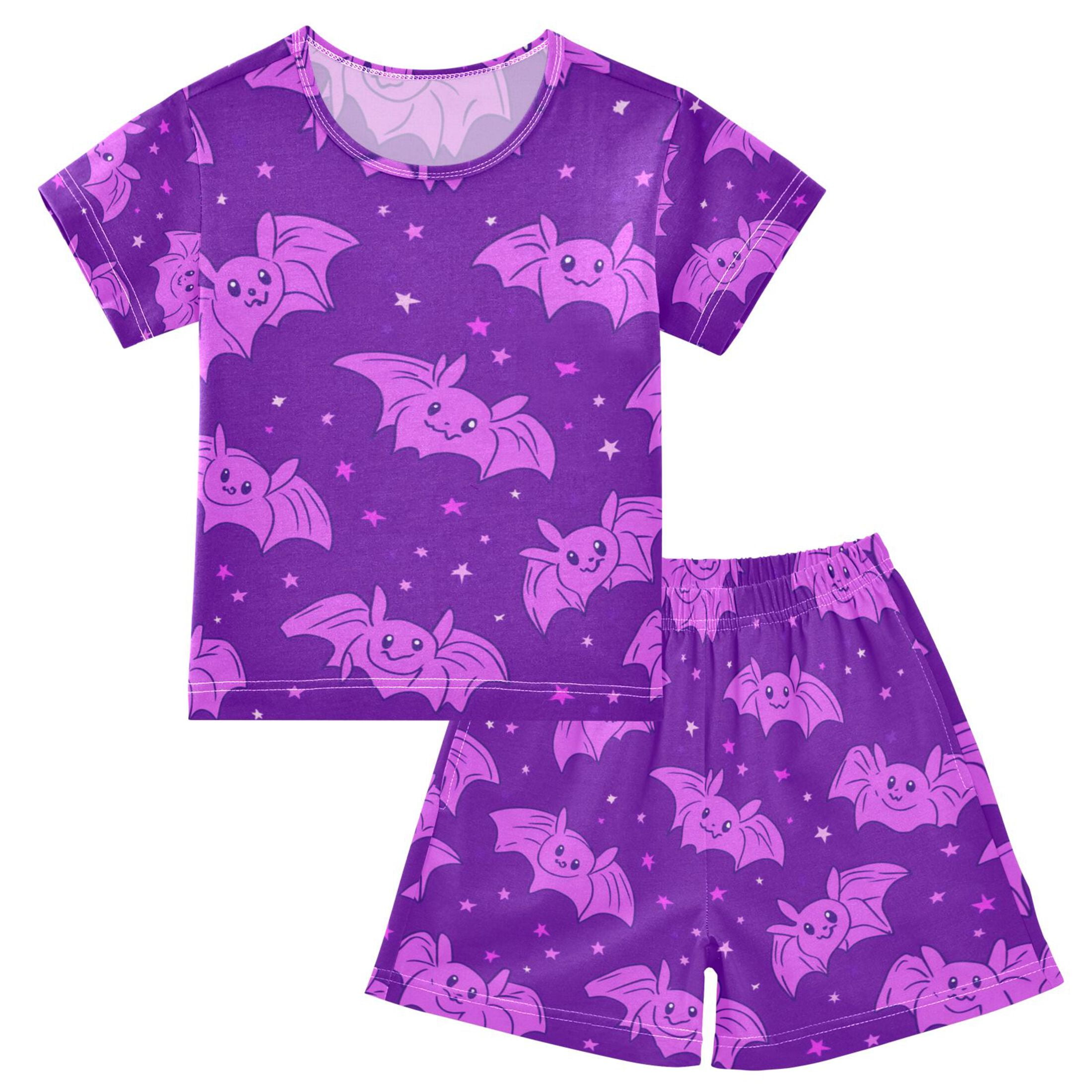 Cute Bat Cartoon Pattern Summer Pajama Set Soft Cotton Short Sleeve ...