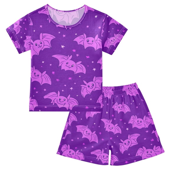 Cute Bat Cartoon Pattern Summer Pajama Set Soft Cotton Short Sleeve ...