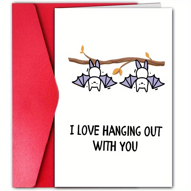 Cute Bat Friendship Card – “I Love Hanging Out With You” – Perfect for ...