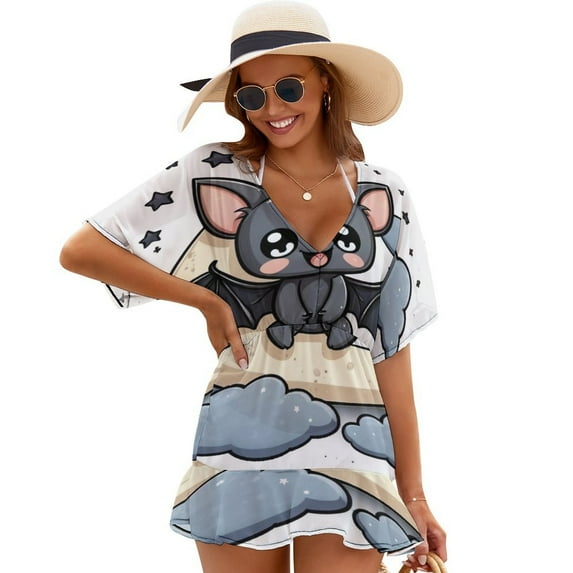 Cute Bat Moon Night Sky Cover Ups Dresses Women Summer Dress Vintage ...
