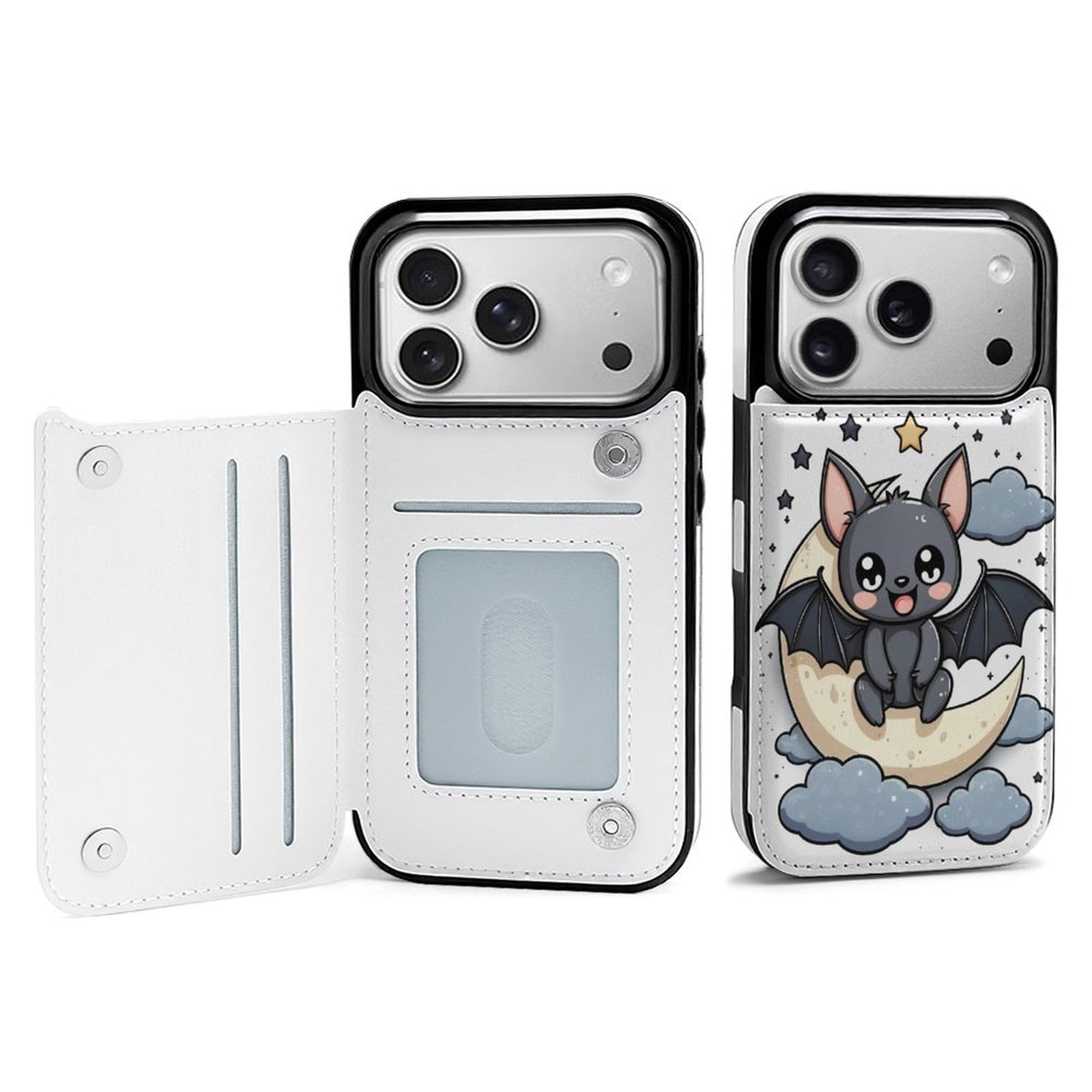 Cute Bat Moon Night Sky Leather Wallet Case for iPhone 15 Wallet Case ...