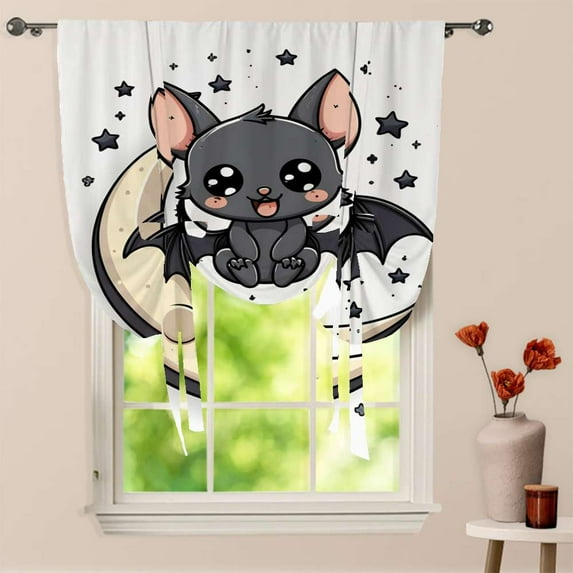 Cute Bat Moon Night Sky Window Curtain for Living Room Roman Curtain ...