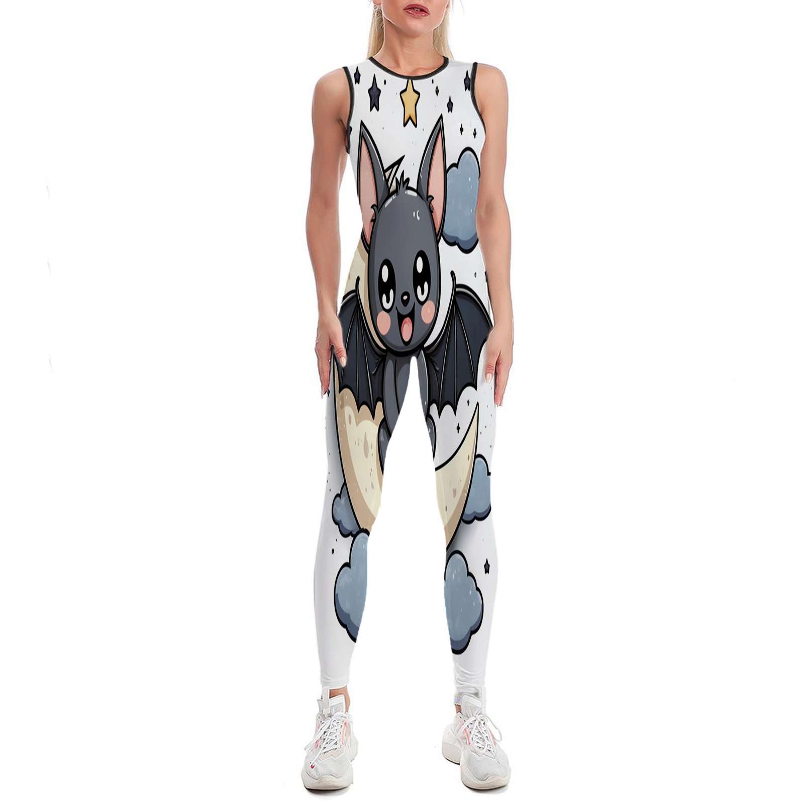 Cute Bat Moon Night Sky Women's One Piece Yoga Jumpsuits Leggings ...
