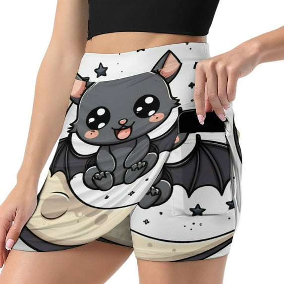 Cute Bat Moon Night Sky Women's Shorts Non-Slip Single Pocket A-line ...