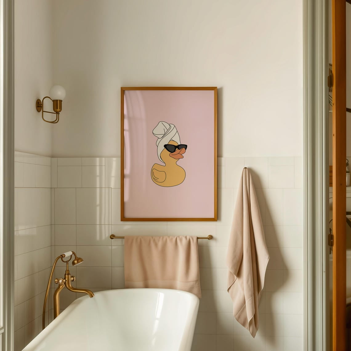 Cute Bathroom Duck Print Pink Trendy Bathroom Decor, Rubber Duck In ...