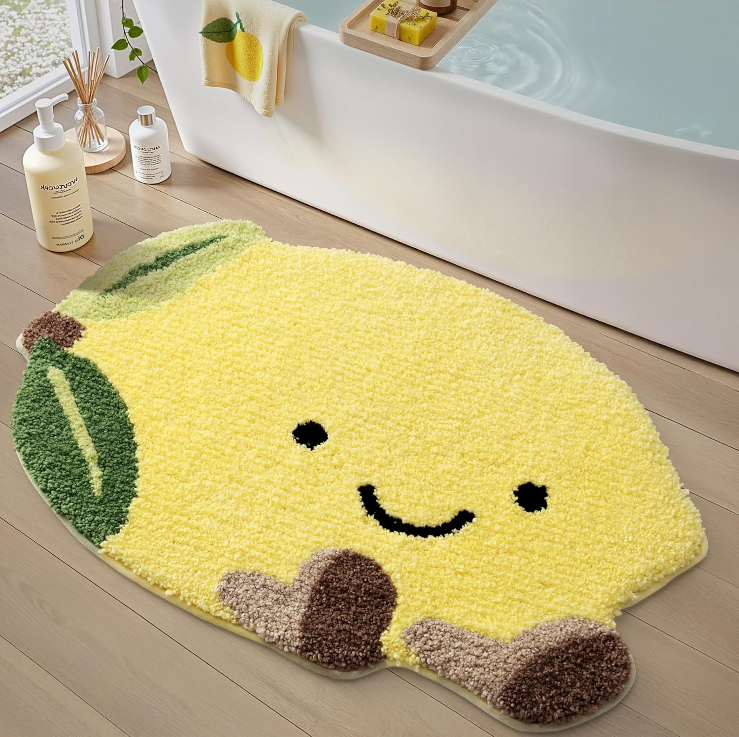 Cute Bathroom Rugs, Funny Fruit Rug, Soft Plush Fluffy Yellow Bath Mat ...