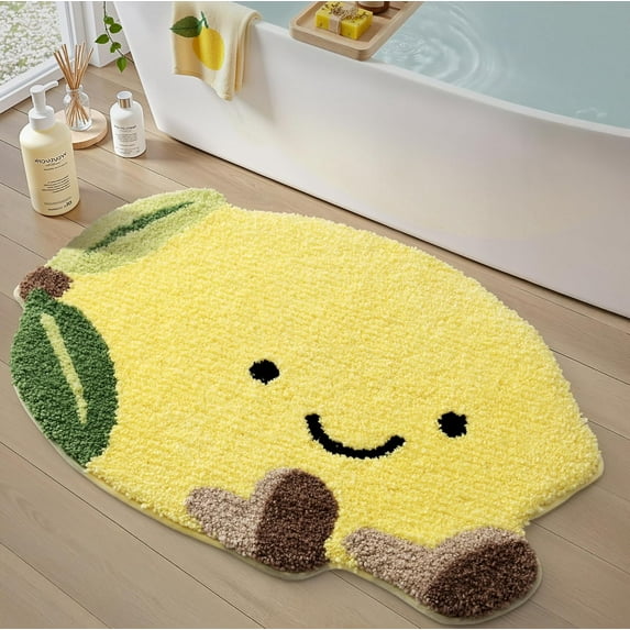 Cute Bathroom Rugs, Funny Fruit Rug, Soft Plush Fluffy Yellow Bath Mat ...