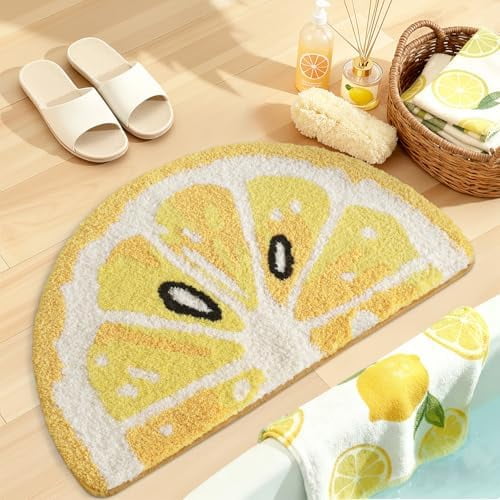 Cute Bathroom Rugs Half Round, Funny Fruits Absorbent Bath Mat Non Slip ...