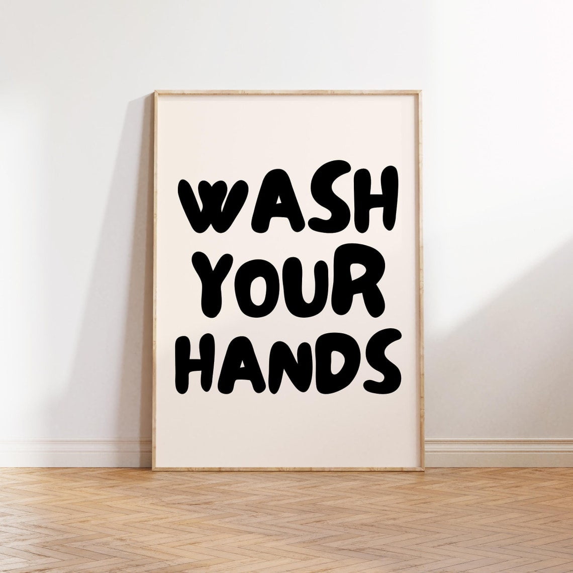 Cute Bathroom Wall Art Wash Your Hands Typography Print Bathroom Minimalist Decor Retro Bathroom ...