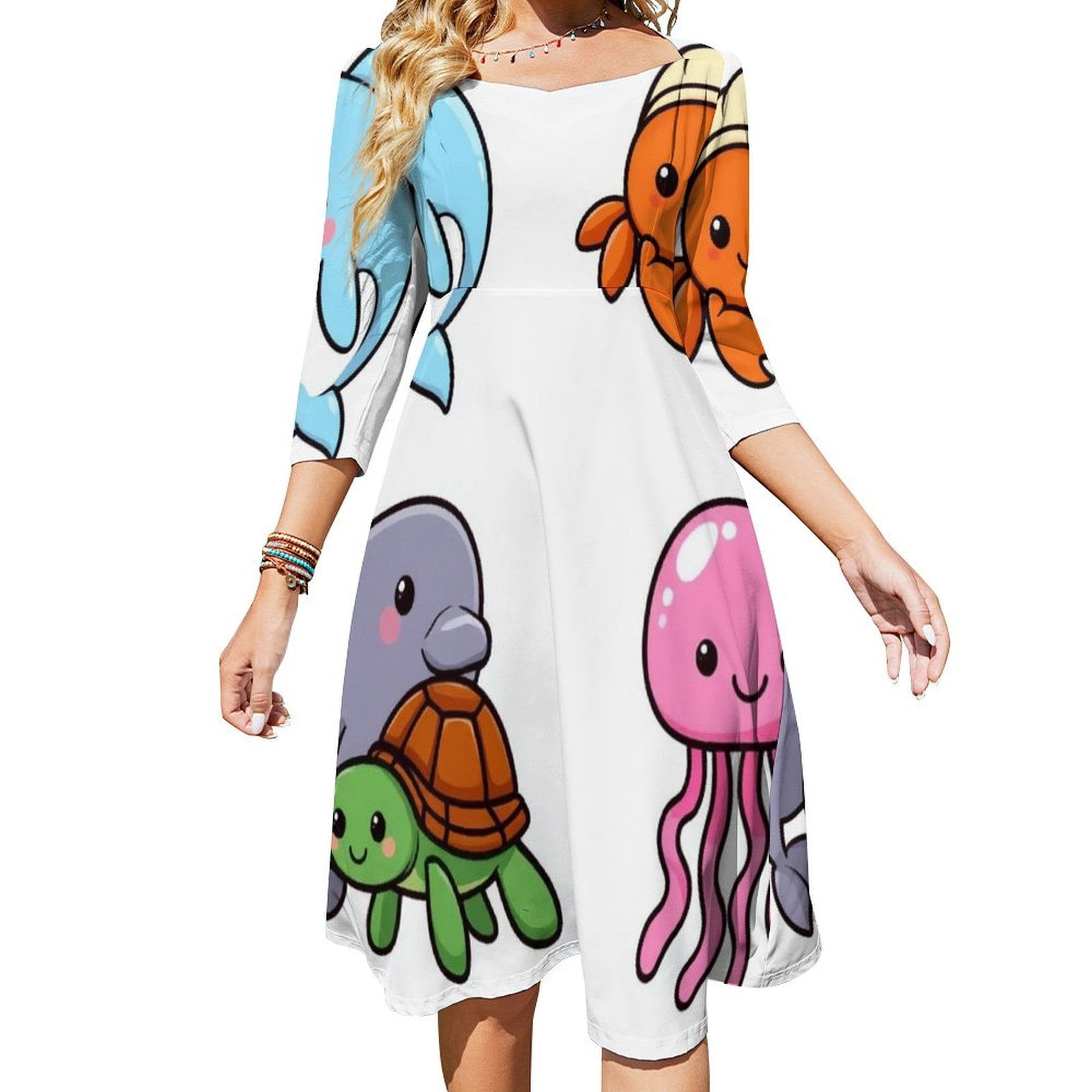 Cute Beach Animals-1 Womens Summer Dress Tie Back A Line Flare Dress ...