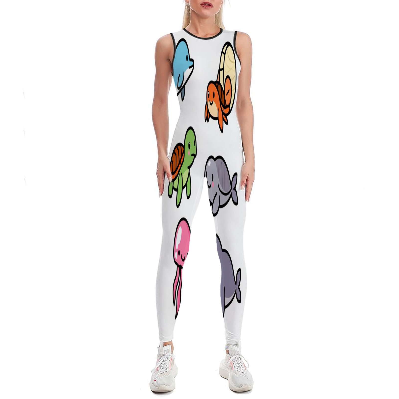 Cute Beach Animals Women's One Piece Yoga Jumpsuits Leggings Playsuit ...
