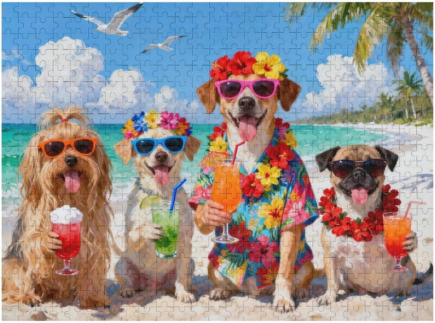 Cute Beach Dog 500 Piece Puzzles for Adults Seniors,Large Piece Animal ...