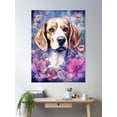 Cute Beagle Dog In Flowers Blue Purple Watercolor Style Art Poster Wall ...